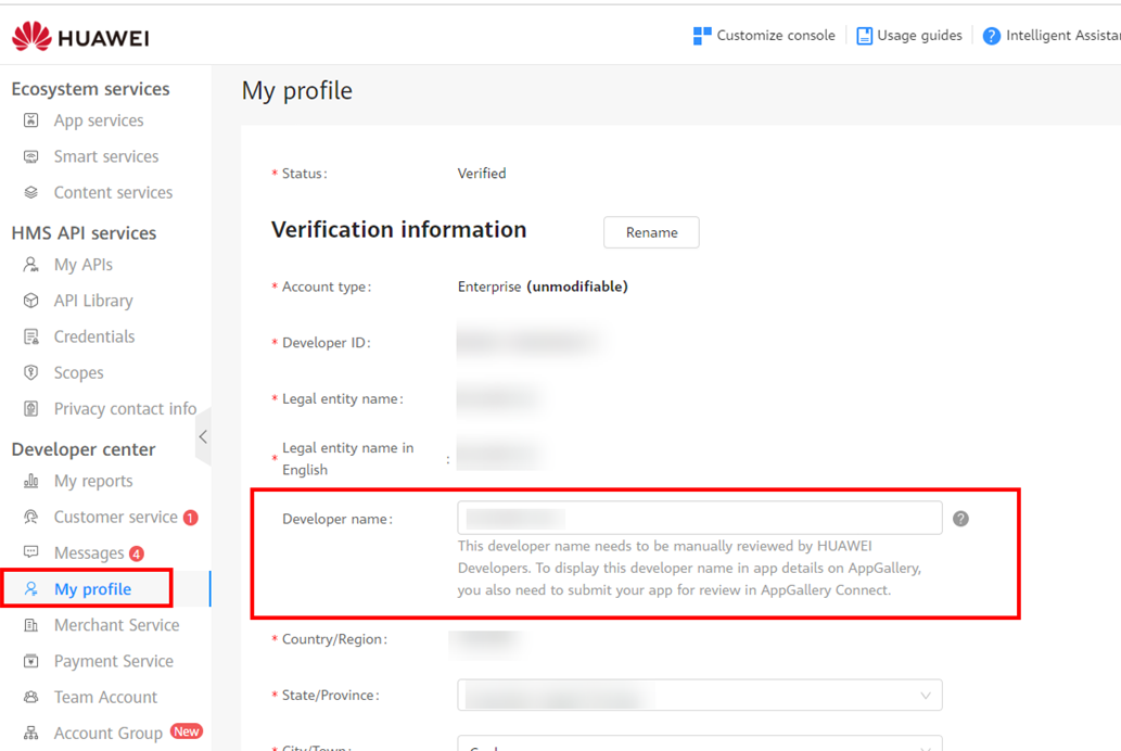 Setting Developer Names-Account Management - HUAWEI Developers