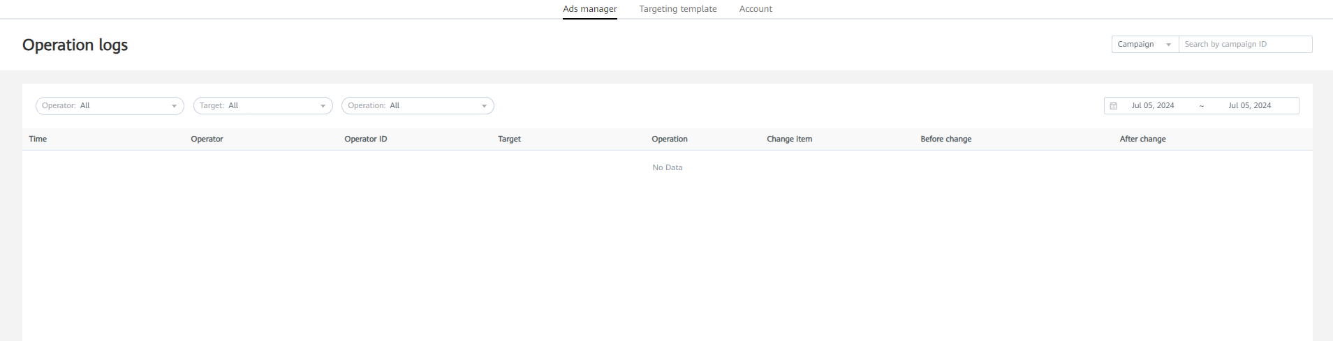 Operation Logs-Account Assistance-Tools-Petal Ads - HUAWEI Developers