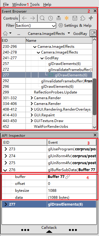 API Inspector-UI Elements-Frame Profiler Usage-Graphics Profiler ...