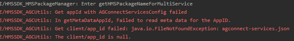 Unity 集成华为游戏 android sdk，报错“get client/appid failed，FileNotFoundException：agcconnect-services ...