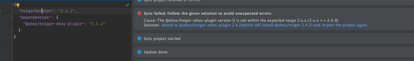 一直提示The @ohos/hvigor-ohos-plugin version () is not within the expected range 2.x.x (2.x.x >= 2.4 ...