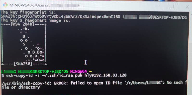 通过ssh-copy-id从本地复制文件到远程SSH时，提示“ERROR: failed to open ID file '/c/users xxx ': No such file or ...