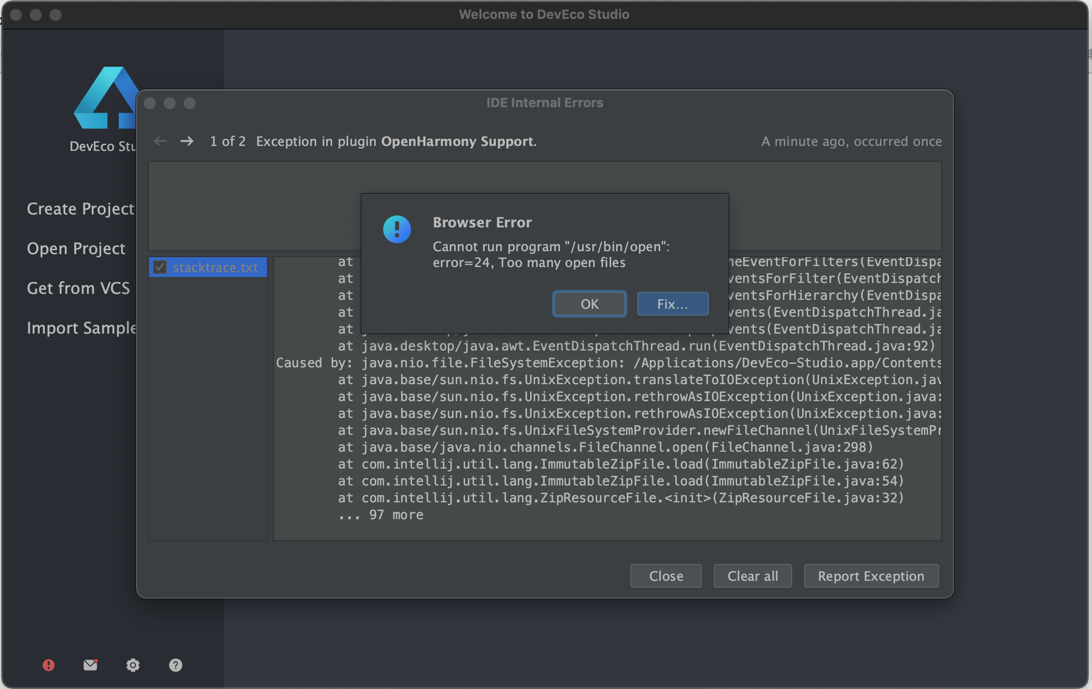 DevEco Studio在Mac无法下载SDK，报 too many open files 异常，上报问题功能也无法操作-华为开发者问答 | 华为开发者联盟